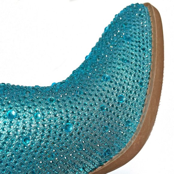 Shoes | New Light Blue Rhinestone Blingy Western Cowboy Ankle Boots ...